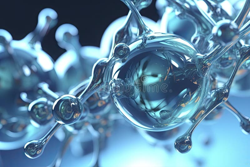 Blue Molecule Atoms Structures on Blue Liquid Serum Background. Stock ...