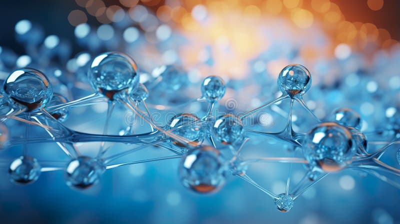 Blue Molecule Atoms Structures on Blue Liquid Serum Background Medical ...