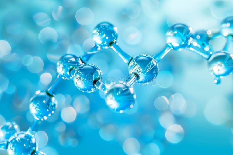 Blue Molecule Atoms Structures on Blue Liquid Serum Background Science ...