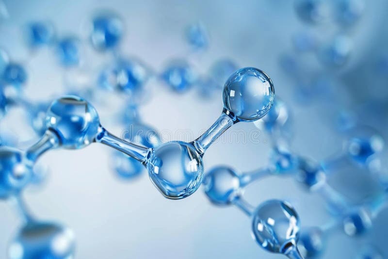 Blue Molecule Atoms Structures on Blue Liquid Serum Background Science ...