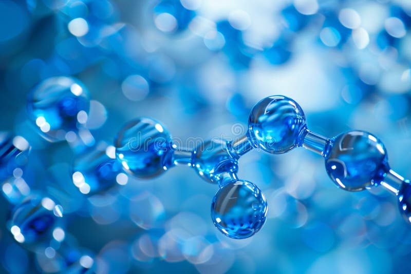 Blue Molecule Atoms Structures on Blue Liquid Serum Background Science ...