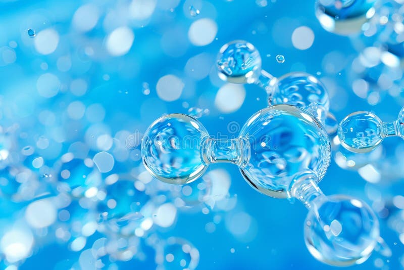 Blue Molecule Atoms Structures on Blue Liquid Serum Background Science ...