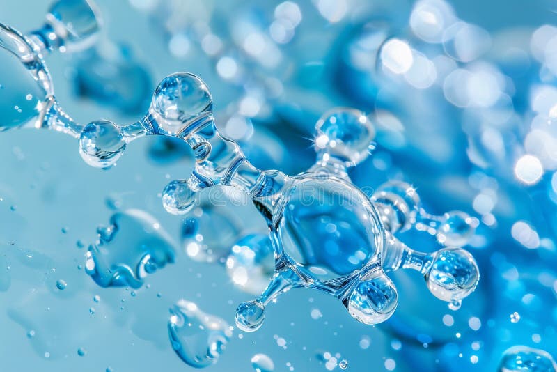 Blue Molecule Atoms Structures on Blue Liquid Serum Background Science ...