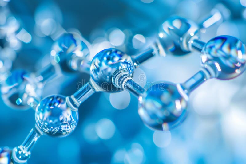 Blue Molecule Atoms Structures on Blue Liquid Serum Background Science ...