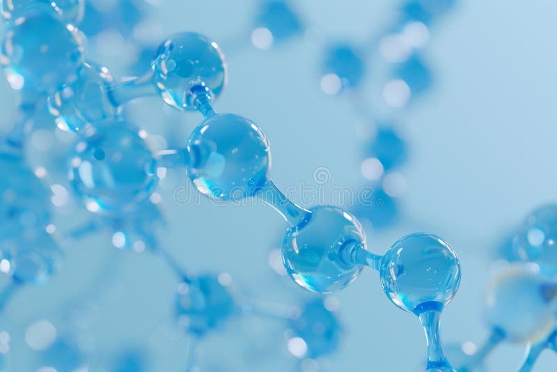 Blue Molecule Atoms Structures on Blue Liquid Serum Background Science ...