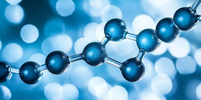Blue Molecule Chain on Bokeh Background Stock Illustration ...