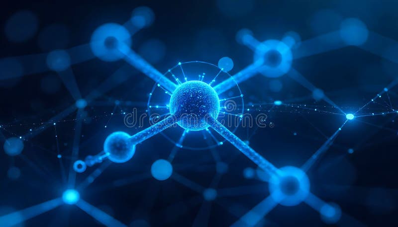 A Digitally Rendered Image of a Blue Molecule Structure with Glowing ...