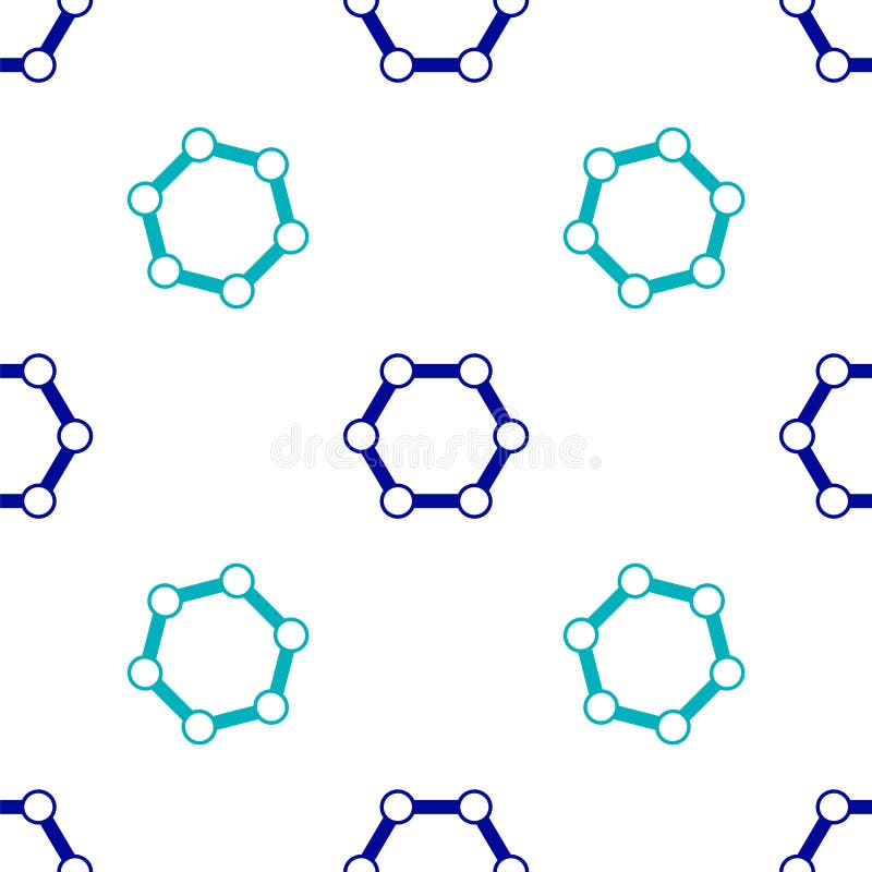 Blue Molecule Icon Isolated Seamless Pattern on White Background ...