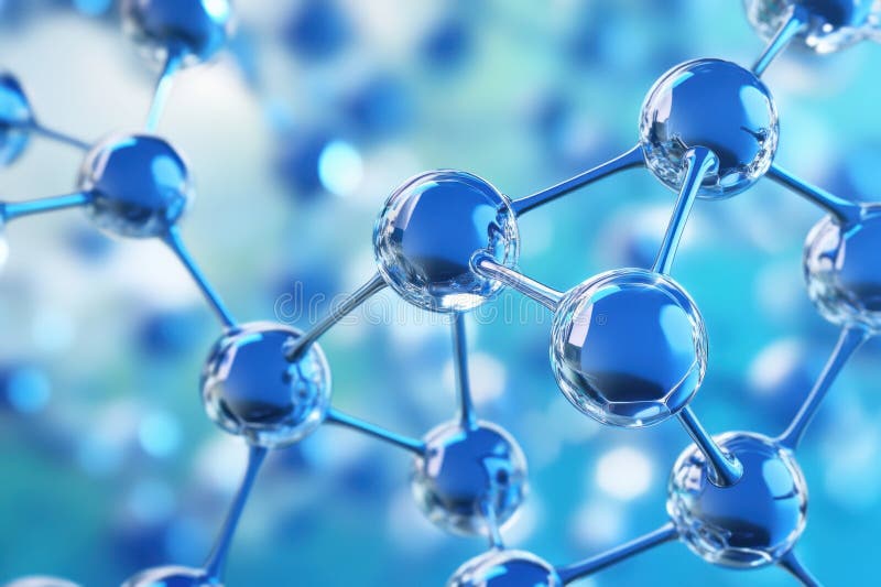Blue Molecule Structure with Reflective Surface in Scientific ...
