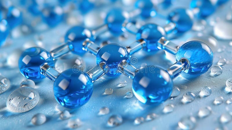 Blue Molecule Structure with Water Droplets Stock Illustration ...