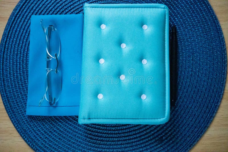Blue Monday. a Book, a Notebook and a Case with Glasses, All in Blue ...