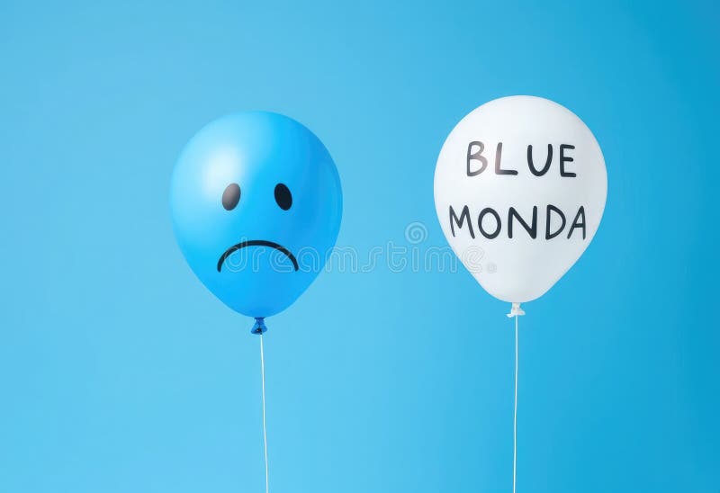 Blue Monday Concept with Sad Face Balloon on Blue Background Stock ...
