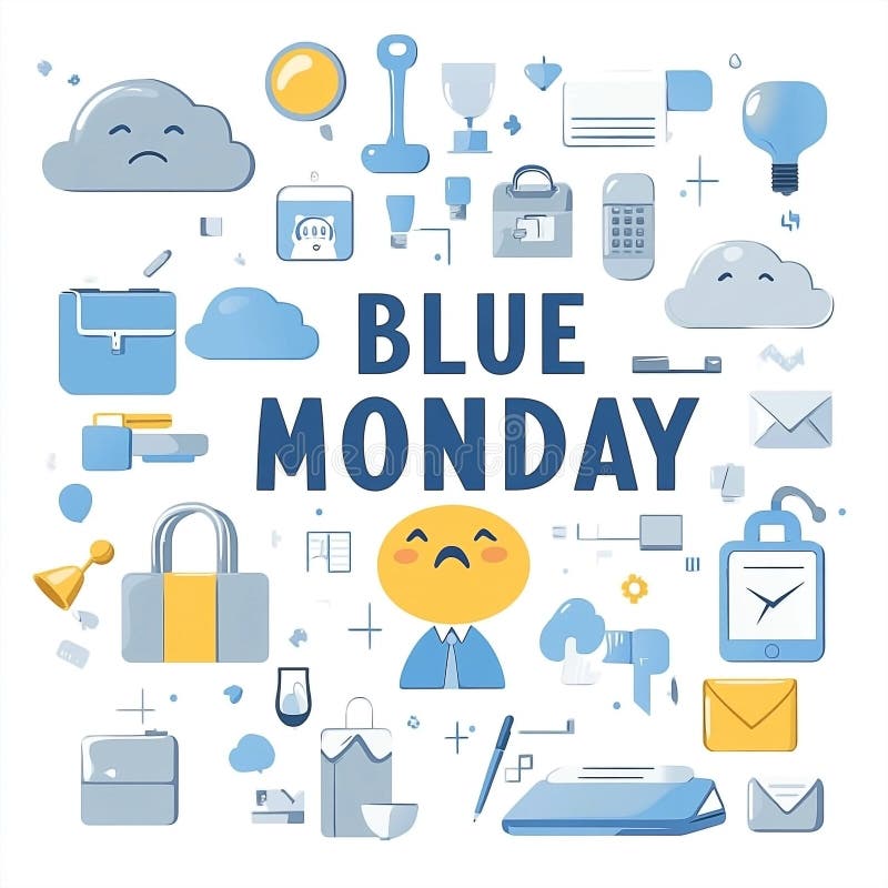 Blue Monday Illustration with Sad Icons and Business Elements Stock ...