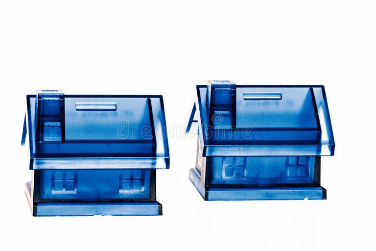 Blue money boxes - house stock image. Image of real, coin - 57196341