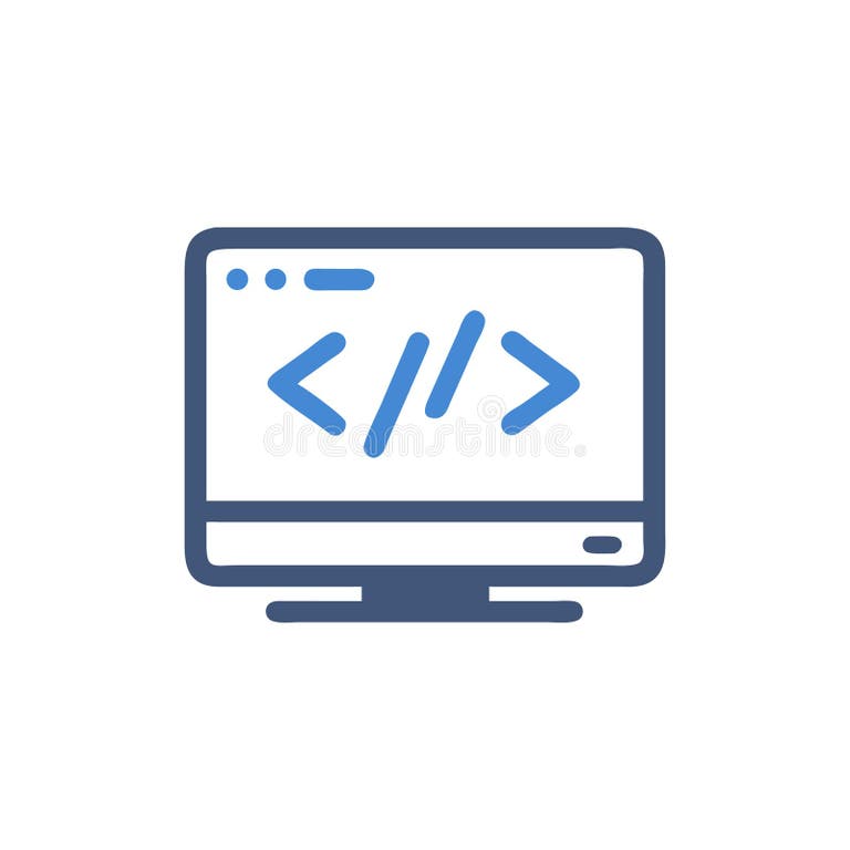 Blue Monitor Displaying HTML Code on White Backround Illustration Stock ...