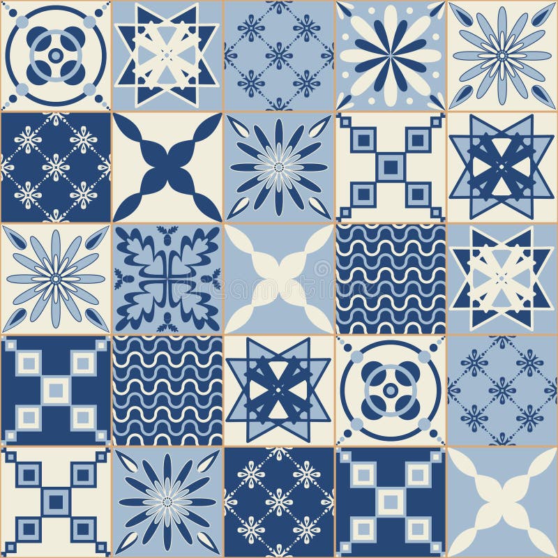 Blue Monochrome Ceramic Tiles, Square Tiles with Colorful Floral ...