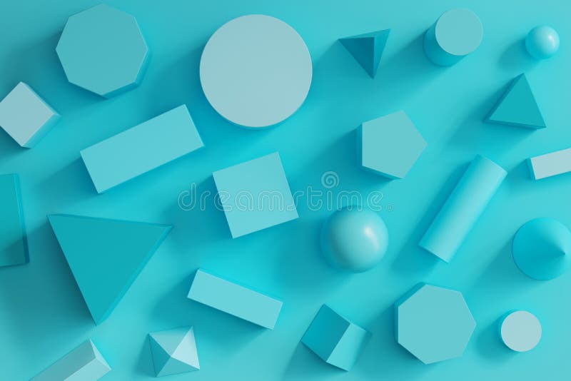 Blue Monotone Geometric Shapes Set on Blue Background. Stock ...