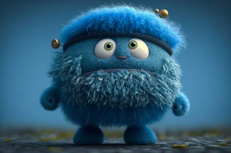 Blue Monster with Big Eyes and Beard. Generative AI Stock Illustration ...