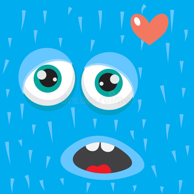 Blue Monster Face Cartoon Personage Stock Vector - Illustration of ...