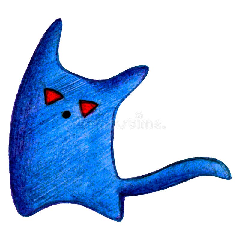Blue Monster with Red Eyes and a Tail Draw a Pencil Stock Vector ...