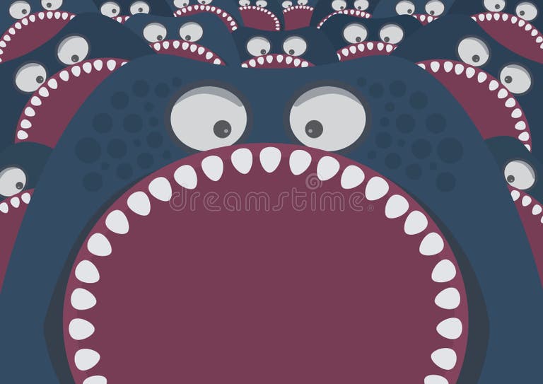 Blue Monster with Sharp Teeth Attack Stock Vector - Illustration of ...