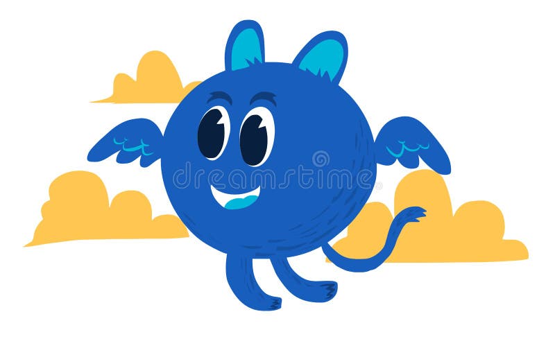 Blue monster with wing stock vector. Illustration of happy - 65585363