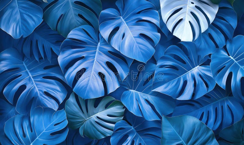 Blue Monstera Leaves Pattern for Tropical and Botanical Designs Stock ...