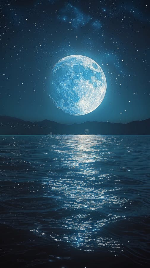 Blue Moon Reflecting on Water Stock Photo - Image of calm, stars: 315501994