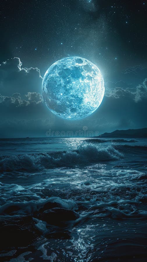 Blue Moon Reflecting on Water Stock Photo - Image of evening, glow ...