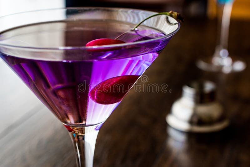 Blue Moon Cocktail with Cherry on Wooden Surface. Stock Photo - Image ...