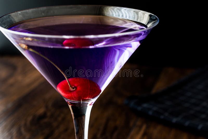 Blue Moon Cocktail with Cherry on Wooden Surface. Stock Photo - Image ...