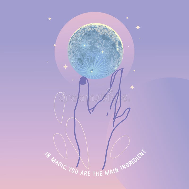 Hand Holding Crescent Moon. Vector Illustration in Boho Style. Stock ...