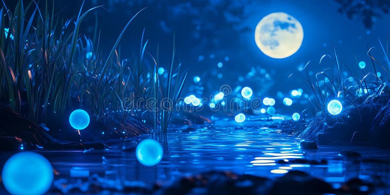 Blue Moon Night Sky Background Magical Full Moon Wallpaper Stock ...
