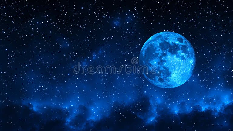 A Blue Moon in the Night Sky with Stars in the Background Stock Image ...
