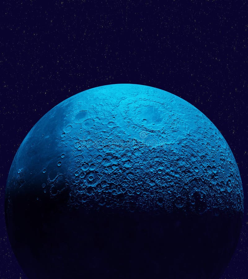 Blue Moon Realistic in the Starry Sky, 3d Render Stock Illustration ...
