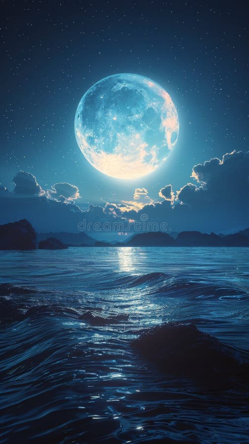 Blue Moon Reflecting on Water Stock Image - Image of shimmer, bright ...