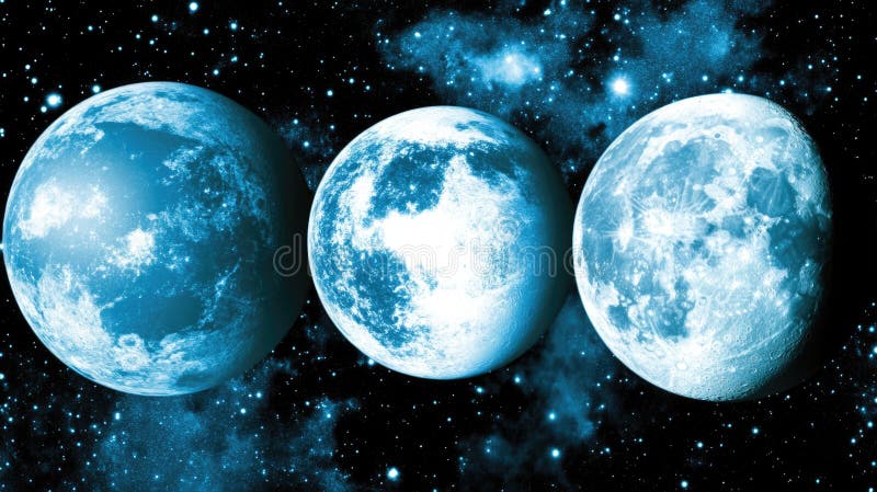Blue Moons Trio in Starry Space - Celestial Bodies and Cosmic ...