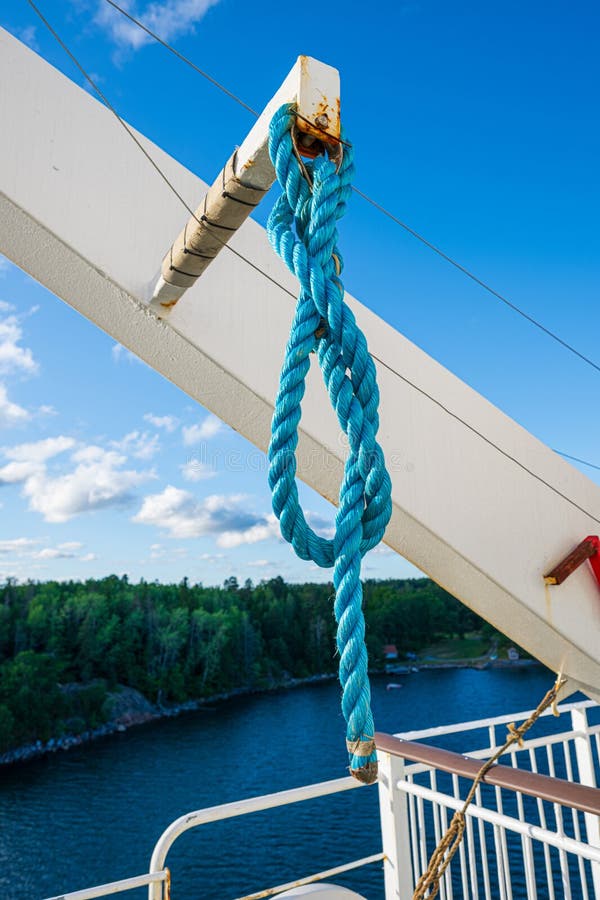Blue Mooring Rope Hanging on Ship Frame.. Stock Image - Image of ...