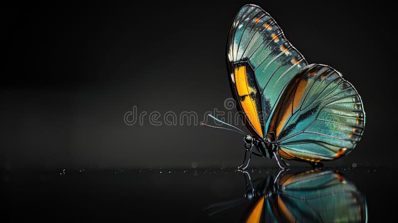 Blue Morpho Butterfly on a Dark Reflective Surface Stock Illustration ...