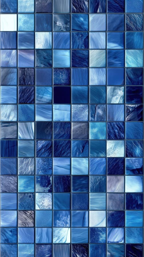Blue Mosaic Tile Pattern Featuring Various Shades and Textures of Blue ...