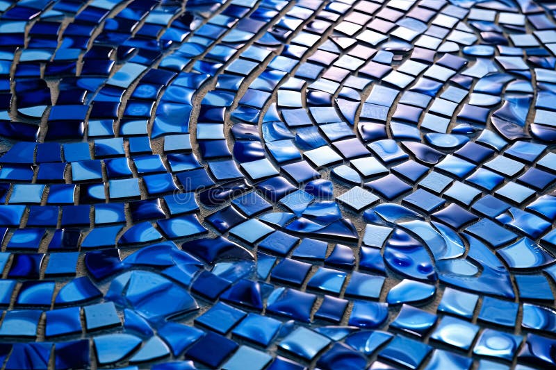 A Blue Mosaic Tile Wall with a Blue and White Swirl Pattern. Stock ...