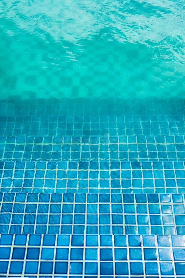 Blue Mosaic Tile Steps in Green Swimming Pool Stock Photo - Image of ...