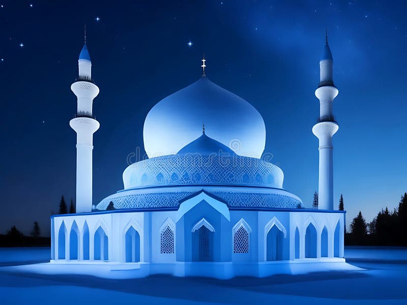 A Blue Mosque with a Blue Background with a Blue Sky Stock Illustration ...