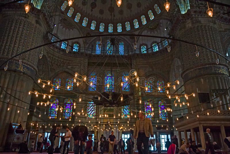 The Blue Mosque, Inside with Prayers Editorial Image - Image of travel ...