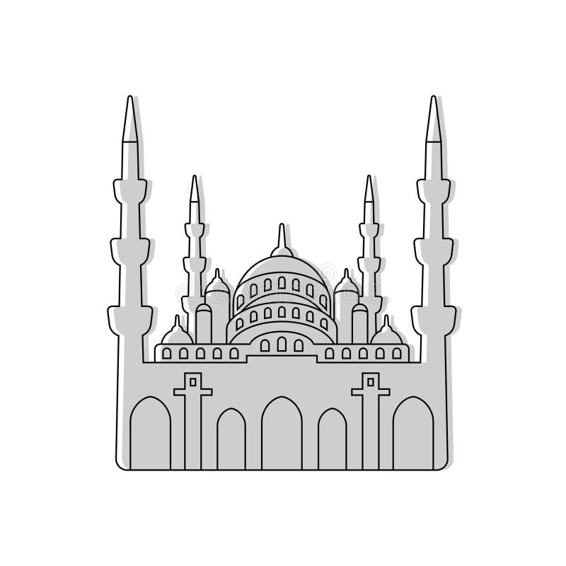 Blue Mosque Vector Illustration, Isolated on White Background Stock ...