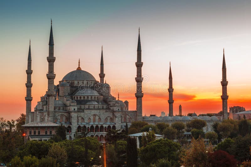 Blue Mosque in Istanbul, with Sunset Stock Image - Image of spectacular ...