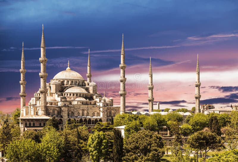 Blue Mosque, Istanbul, at Sunset Stock Image - Image of historic ...