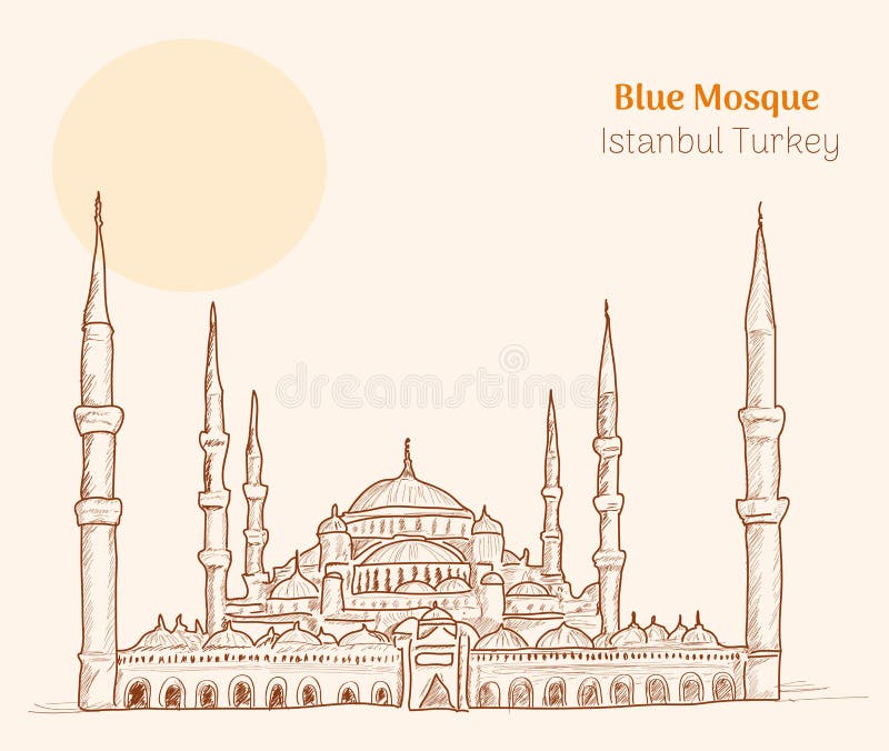 Blue Mosque Istanbul Turkey Hand Drawing Vector Illustration Stock ...