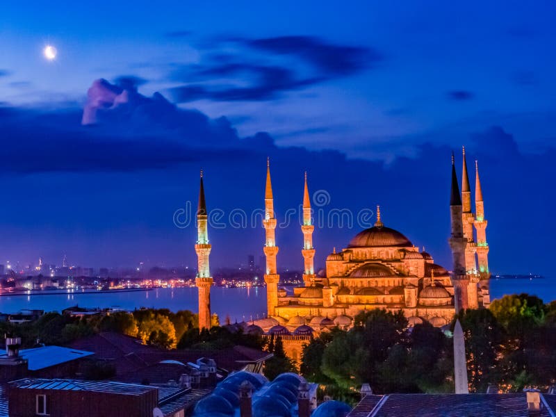 Blue Mosque at night stock image. Image of ahmed, culture - 116122631