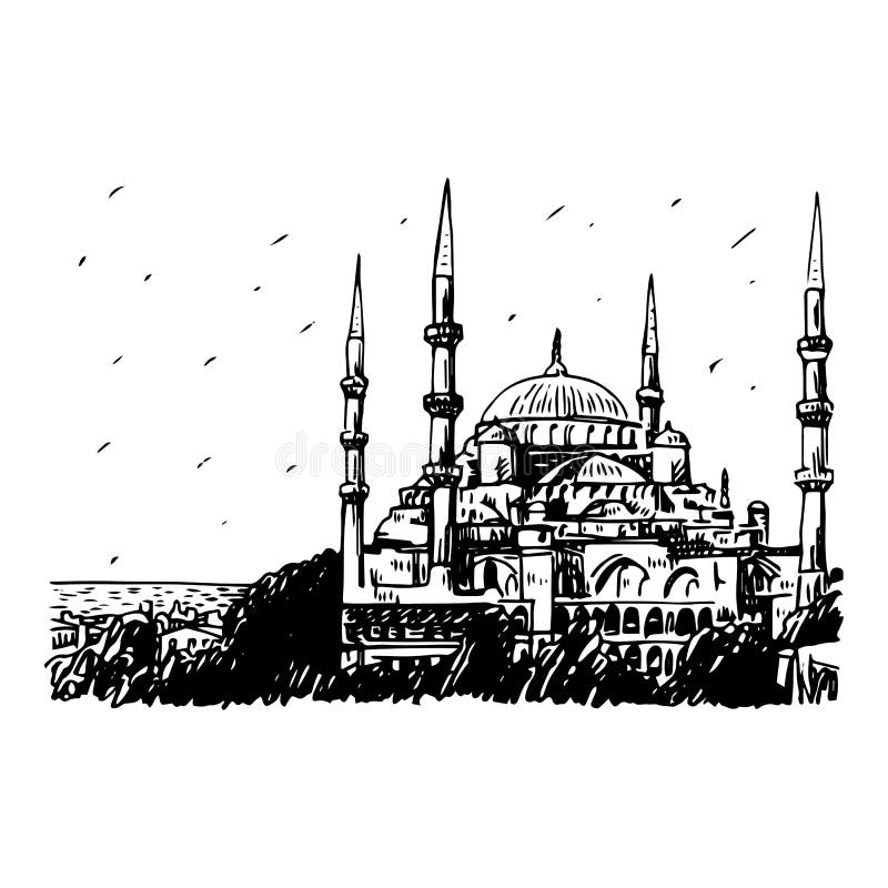 Blue Mosque in Istanbul, Turkey. Stock Vector - Illustration of ...